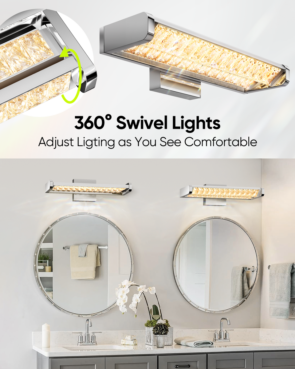 JACKYLED Bathroom Vanity Light Fixtures, 2 Swivel Light Bars 360° Adju