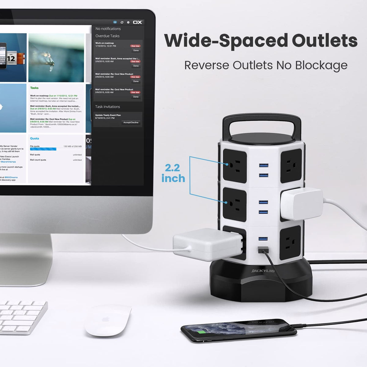 Power Strip Tower Surge Protector, JACKYLED 12 Outlets 6 USB (2 USB C)